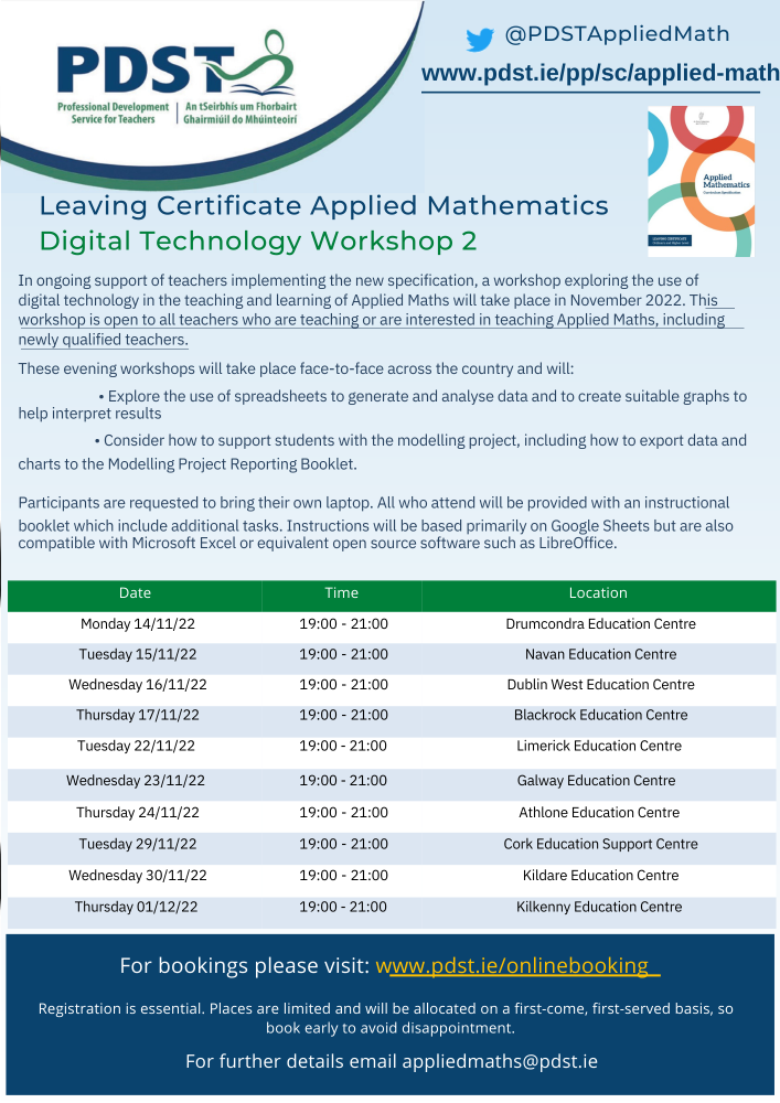 PDST Leaving Certificate Applied Maths "Digital Technology Workshop ...